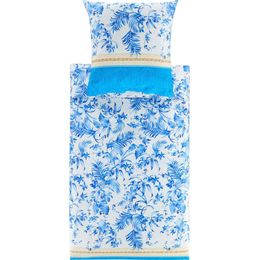 Bassetti Fein Satin Bettw&auml;sche Ibiscus Tattoo in blau | Gr.: 135x200 cm (80x80 cm)