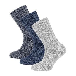 Normani 3 Paar Kinder Norwegersocken mit Schafwolle in Marine/Hellgrau/Dunkelgrau | Gr.: 19-22