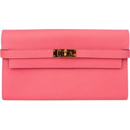 Herm&egrave;s Herm&egrave;s Portemonnaie - Hermes Pink Epsom Leather Kelly Wallet - Gr. unisize - in Rot - f&uuml;r Damen