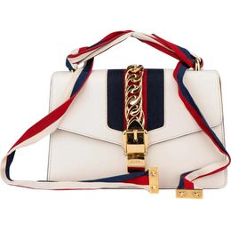 Gucci Crossbody Bags - Gucci White Leather Sylvie Handbag - Gr. unisize - in Wei&szlig; - f&uuml;r Damen