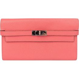 Herm&egrave;s Herm&egrave;s Portemonnaie - Hermes Pink Chevre Leather Kelly Wallet - Gr. unisize - in Gold - f&uuml;r Damen