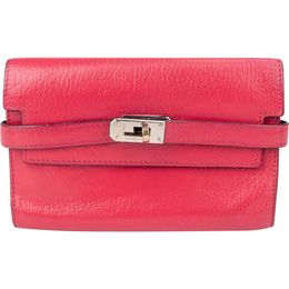 Herm&egrave;s Herm&egrave;s Portemonnaie - Hermes Pink Leather Palladium Kelly Wallet - Gr. unisize - in Rot - f&uuml;r Damen