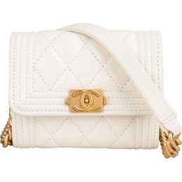 Chanel Crossbody Bags - Chanel Quilted Lambskin Box Micro Single Flap Cros - Gr. unisize - in Wei&szlig; - f&uuml;r Damen