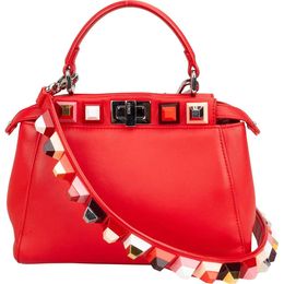 Fendi Crossbody Bags - Fendi Red Leather Spikes Mini Peekaboo Handbag - Gr. unisize - in Rot - f&uuml;r Damen
