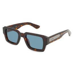 Calvin Klein CK25538S | Herren-Sonnenbrille | Fassung: Vollrand, Eckig, Acetat, Havanna Dunkel | Glasfarbe: Blau