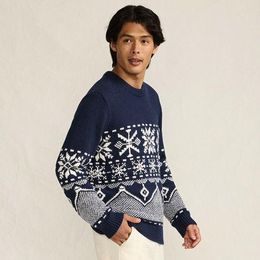 LANDS' END Weihnachtspullover mit Schneeflocken-Motiv, Herren,  Blau, Baumwoll-Mischung/Woll-Mischung/Nylon-Mischung, by Lands' End