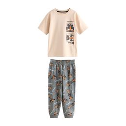 next Schlafanzug Jungen Gr&ouml;&szlig;e 152 beige / dunkelgrau / orange / schwarz