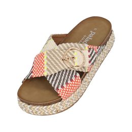 Palado by Sila Sahin Pantolette 'Zurlo' Damen Gr&ouml;&szlig;e 38 beige / dunkelbraun / neongelb / orange / fuchsia
