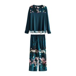 B by Ted Baker Pyjama 'Teal Blue Floral' Damen Gr&ouml;&szlig;e 6XL blau Winterkleid