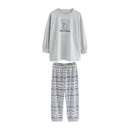 next Pyjama 'Fairisle' M&auml;dchen Gr&ouml;&szlig;e 158 blau / graumeliert / wei&szlig;
