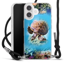 DeinDesign iPhone 16 Handy Carry Case H&uuml;lle mit Band Handykette zum Umh&auml;ngen schwarz Turtle Ocean Animals Carry Case
