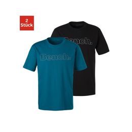 T-Shirt BENCH. LOUNGEWEAR, Herren, Gr. L, gr&uuml;n (petrol, schwarz), Single Jersey, Obermaterial: 100% Baumwolle, unifarben, Basic, Basic normal, Rundhals, Shirts T-Shirt, Shirt mit Logoprint, Basicshirt mit Rundhals aus reiner Baumwolle, Topseller