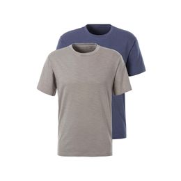 T-Shirt John Devin "mit Slub-Garn Struktur", Herren, Gr. L (52/54), blau (blau, grau), Slub, Obermaterial: 100% Baumwolle, meliert, bequem, Rundhals, abgesteppte Kante, Shirts T-Shirt, aus leichter, strukturierter Baumwollqualit&auml;t - im 2er-Sparpack, Topseller
