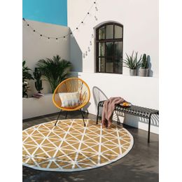 benuta Pop In- & Outdoor-Teppich Orion Gelb &oslash; 200 cm rund - Teppich f&uuml;r Balkon, Terrasse & Garten