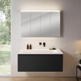 rivea Dia Unterschrank B: 121 cm mit 1 Auszug, Waschtisch ohne Hahnloch wei&szlig; matt, mit n50 Spiegelschrank f&uuml;r die Schweiz,,