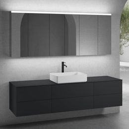 neoro n50 M&ouml;belanlage B: 200 cm mit 6 Ausz&uuml;gen, Waschtisch B: 58 cm wei&szlig; matt, mit Spiegelschrank,, BN0065WM+BN0422BM+2#BN0421BM+BN0406BM+2#BN0474MI,