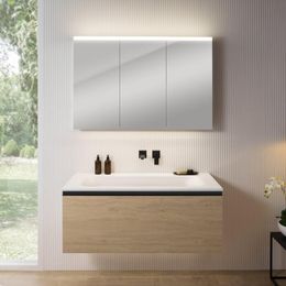 rivea Dia Unterschrank B: 121 cm mit 1 Auszug, Waschtisch ohne Hahnloch wei&szlig; matt, mit n50 Spiegelschrank,, BR0039SO+BR0056WM+BN0475MI,