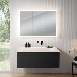rivea Dia Unterschrank B: 121 cm mit 1 Auszug, Waschtisch ohne Hahnloch wei&szlig; matt, mit n60 Spiegelschrank f&uuml;r die Schweiz,,