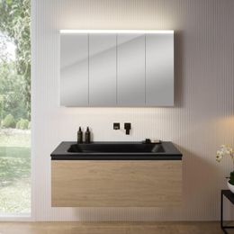 rivea Dia Unterschrank B: 121 cm mit 1 Auszug, Waschtisch ohne Hahnloch schwarz matt, mit n50 Spiegelschrank f&uuml;r die Schweiz,,