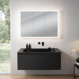 rivea Dia Unterschrank B: 121 cm mit 1 Auszug, Waschtisch ohne Hahnloch schwarz matt, mit n60 Spiegelschrank f&uuml;r die Schweiz,,