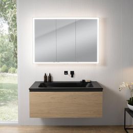 rivea Dia Unterschrank B: 121 cm mit 1 Auszug, Waschtisch ohne Hahnloch schwarz matt, mit n60 Spiegelschrank f&uuml;r die Schweiz,,