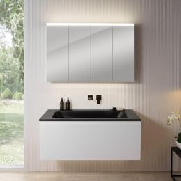 rivea Dia Unterschrank B: 121 cm mit 1 Auszug, Waschtisch ohne Hahnloch schwarz matt, mit n50 Spiegelschrank f&uuml;r die Schweiz,,