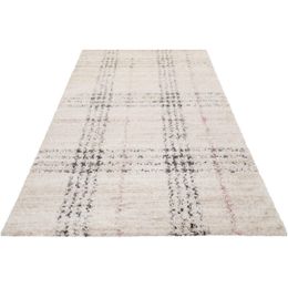 Hochflor-Teppich Esprit "Nora ESP-80336", wei&szlig; (wei&szlig;,creme), B:133cm H:30mm L:200cm, Polyester, Teppiche, Shaggy, Langflor, mit Karo-Muster, Wohnzimmer