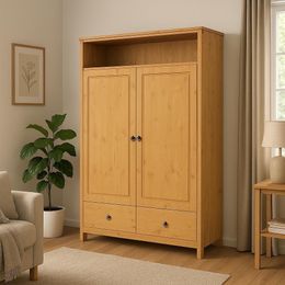 W&auml;scheschrank OTTO HOME "Gotland Home Office Schrank, Mehrzweckschrank, B&uuml;roschrank", natur, B:124cm H:178,4cm T:40cm, Massivholz, Schr&auml;nke, mit Ausziehregal, Schublade, stabil + langlebig, Massivholz made in EU