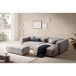 Ecksofa "PIARA XXL, L-Form, Schlaffunktion, Cord, Leinenoptik o. Strukturstoff", grau (silbergrau), B:288cm H:66cm T:198cm, 100% Polyester, LeGer Home by Lena Gercke, Sofas, Ecksofa, Hocker stellbar zum Schlafsofa (Krokodilverbinder), tiefe Sitzfl&auml;che