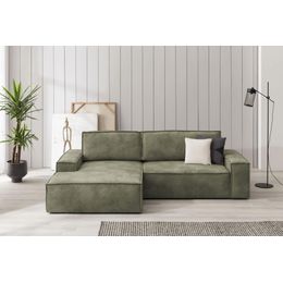 Ecksofa Home Affaire "SHERWOOD L-Form, 267 cm - OTTO. Verl&auml;ssliche Qualit&auml;t.", gr&uuml;n (olivgr&uuml;n), B:267cm H:85cm T:167cm, 100% Polyester, Sofas, Ecksofa, Schlaffunktion mit Bettkasten (210x136 cm), Cord, Vintage, Samtvelours