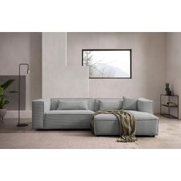 Ecksofa "PIARA mit Kedernaht, Cord, Leinenoptik o. Strukturstoff, Couch, L-Form", grau (hellgrau), B:267cm H:66cm T:167cm, 100% Polyester, LeGer Home by Lena Gercke, Sofas, Ecksofa, wahlweise Ottomane rechts/links, schwarze F&uuml;&szlig;e, bequemer Sitzkomfort