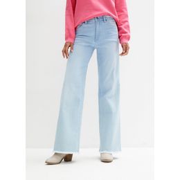 Weite Jeans bonprix "Wide-Leg-Jeans High Waist", Damen, Gr. 42, N-Gr, blau (eisblau denim used), Denim/Jeans, Obermaterial: 82% Baumwolle, 17% Polyester, 1% Elasthan, unifarben, loose fit lang, Jeans, Wide-Leg-Jeans High Waist