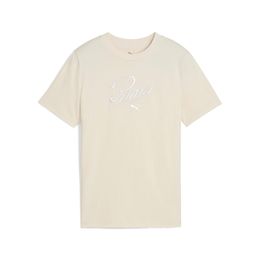 T-Shirt Puma "ESS SCRIPT TEE G", Mädchen, Gr. 152, weiß (alpine snow), Jersey, Obermaterial: 100% Baumwolle, bedruckt, regular fit normal, Rundhals, Shirts T-Shirt