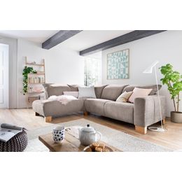 Ecksofa Home Affaire "H&ouml;rnum bequemes Wohlf&uuml;hlsofa, Federkern, Breite 281cm, L-Form", grau (taupe), B:281cm H:85cm T:220cm, Korpus/Basismaterial: 85% Polyester, 15% Viskose. Sitzfl&auml;che: 85% Polyester, 15% Viskose, Sofas, Ecksofa, wahlweise mit motorischer Relaxfunktion, mit verstellbarer Kopfst&uuml;tze
