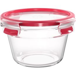 Aufbewahrungsbecher Emsa "Clip & Close Glas", transparent, H:10,5cm, Lebensmittelaufbewahrungsbeh&auml;lter, 0,9 Liter, rund, Stapelkante, backofengeeignet, auslaufsicher