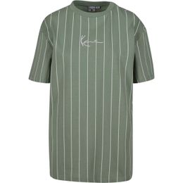 T-Shirt Karl Kani "Karl Kani Small Signature Essential Pinstripe OS Tee", Damen, Gr. S, grün, 100% Baumwolle, gestreift, normal, Rundhals, Shirts T-Shirt