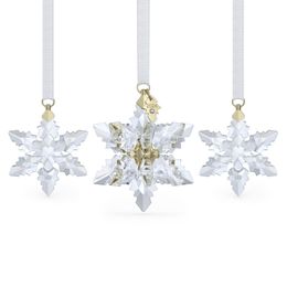 Dekohänger Swarovski "Sammelfigur Multipack Annual Edition 3D Ornament Set 2024", weiß (kristallweiß, goldfarben, weiß), Dekohänger, B/H/T: 5,94cm x 4,56cm, Kristallglas, Metall, Polyester, Swarovski Kristall, H:5,94cm T:4,56cm