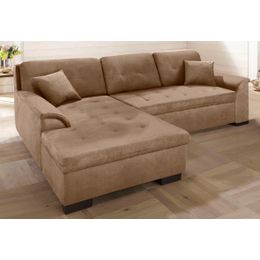 Ecksofa Home Affaire "Bergen zeitlos & elegant, Breite 267cm, L-Form", braun (caf&eacute;), B:267cm H:83cm T:178cm, MELROSE/Struktur (100% Polyester);MELROSE (100% Polyester);Microfaser PRIMABELLE (100% Polyester), Sofas, Ecksofa, wahlweise mit Bettfunktion L-Form
