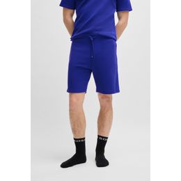 Pyjamashorts BOSS "Waffle Shorts", Herren, Gr. XXL (56), N-Gr, blau (bright blau 430), Jersey, Obermaterial: 60% Baumwolle, 40% Polyester, lang, Hosen