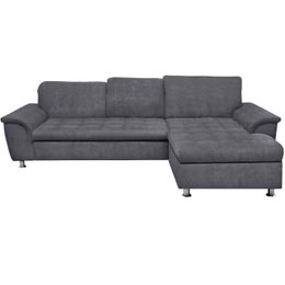 Ecksofa DOMO collection "Franzi bequem, B/T: 278/162 cm, L-Form, belastbar bis 140kg/ Sitz", grau (dunkelgrau), Sofas, B/H/T: 278cm x 80cm x 162cm, Chenille, Recamiere rechts,mit Kopfteilverstellung, Flachgewebe (100% Polyester);Chenille (100% Polyester), Ecksofa, Chenille, dunkelgrau, B:278cm H:80cm T:162cm