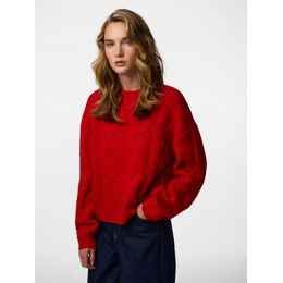 Strickpullover PIECES "PCJENNA LS O-NECK CABLE KNIT NOOS BC", Damen, Gr. XL, lila (goji berry), Strick, Obermaterial: 79% Polyester, 13% Polyacryl, 5% Wolle, 3% Elasthan, unifarben, regular fit normal, Rundhals, Rippbündchen, Pullover Strickpullover