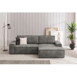 Ecksofa Home Affaire "SHERWOOD L-Form, 267 cm - OTTO. Verl&auml;ssliche Qualit&auml;t.", grau (dunkelgrau), B:267cm H:85cm T:167cm, 100% Polyester, Sofas, Ecksofa, Schlaffunktion mit Bettkasten (210x136 cm), Cord, Vintage, Samtvelours