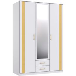 Drehtürenschrank wimex "Agadir, wahlweise in verschiedenen Breiten und Farben erhältlich", weiß, absetzung gold matt, B:135cm H:199cm T:58cm, Spanplatte, Schränke, Drehtürenschrank