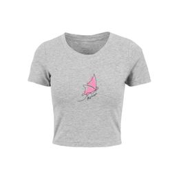 T-Shirt Merchcode "Merchcode Damen Ladies Fly High Cropped Tee", Damen, Gr. S, grau, 95% Baumwolle, 5% Elasthan, bedruckt, normal, Rundhals, Shirts T-Shirt