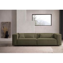 3-Sitzer "PIARA, Couch mit Kedernaht, Sofa in Cord, Leinenoptik o. Strukturstoff", gr&uuml;n (khaki), B:275cm H:66cm T:101cm, 100% Polyester, LeGer Home by Lena Gercke, Sofas, schwarze F&uuml;&szlig;e, bequemer Sitzkomfort