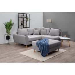 Ecksofa Home Affaire "Rice L-Form, B: 223 cm - OTTO. Verl&auml;ssliche Qualit&auml;t.", grau, B:223cm H:47cm T:184cm, Luxus-Microfaser (100% Polyester);Struktur fein (100% Polyester);Microfaser PRIMABELLE (100% Polyester);Samtoptik (100% Polyester), Sofas, Ecksofa, Set: Sofa & Hocker, mit 3 Zierkissen, Federkern, Topseller