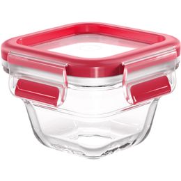 Aufbewahrungsbecher Emsa "Clip & Close Glas", transparent, B:10,1cm H:7cm, Lebensmittelaufbewahrungsbeh&auml;lter, 0,18 Liter, quadratisch, Stapelkante, backofengeeignet, auslaufsicher