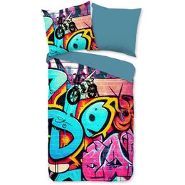 Kinderbettw&auml;sche Good Morning "Charliemu", multi, B/L: 135cm x 200cm, 1 Stk., 1 Stk., Renforc&eacute;, B/L: 80cm x 80cm, 2 Stk., Renforc&eacute;, Obermaterial: 100% Baumwolle, Bettw&auml;sche, Baumwolle, Renforc&eacute;, Wendeoptik, Kind, Graffiti