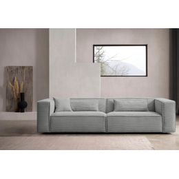 3-Sitzer "PIARA, Couch mit Kedernaht, Sofa in Cord, Leinenoptik o. Strukturstoff", grau (hellgrau), B:275cm H:66cm T:101cm, 100% Polyester, LeGer Home by Lena Gercke, Sofas, schwarze F&uuml;&szlig;e, bequemer Sitzkomfort