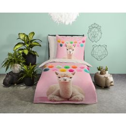 Kinderbettw&auml;sche "Relaxing", rosa, B/L: 135cm x 200cm, 1 Stk., 1 Stk., Microfaser, B/L: 80cm x 80cm, 2 Stk., Microfaser, Obermaterial: 100% Polyester, PURE LUXURY COLLECTION, Bettw&auml;sche, Mikrofaser, 135x200, 2 Teilig, Wendeoptik, M&auml;dchen, Alpaka, Rosa